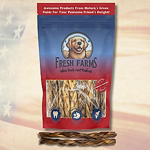 Fresh Farms Braided Collagen Sticks for Dogs 10 Pack - 6 Inches - Long-Lasting Alternative to Bully Sticks, Rawhide-Free Collagen Chews w/Chondroitin & Glucosamine for Joint Support & Dental Health
