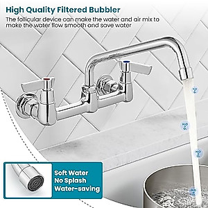 gotonovo Polish Chrome 8 Inch Center 9 Inch Swing Spout Wall Mount Kitchen Sink Faucet Double Handles Kitchen Mixer Tap Commercial Sink Utility Laundry Sink