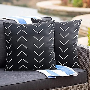 Adabana Pack of 2 Outdoor Waterproof Throw Pillow Covers Decorative Boho Pillow Cover for Patio Garden 18x18 Inches Black