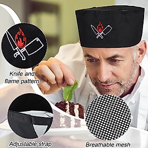 4 Pieces Unisex Chef Hat Mesh Top Skull Hat Fabric Chef Hat Kitchen Cooking Beanie Hat Elastic Food Service Skull Hat for Adults Mixed Color One Size (Black,Simple Style)