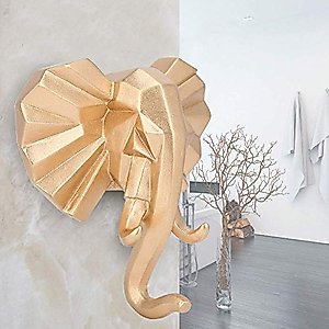 Yosoo Elephant Hook Wall Hanger, Gold Resin Hook Unique Elephant Head Design, Coat Hat Hook European Style Animal Shaped Decorative Gift for Bathroom