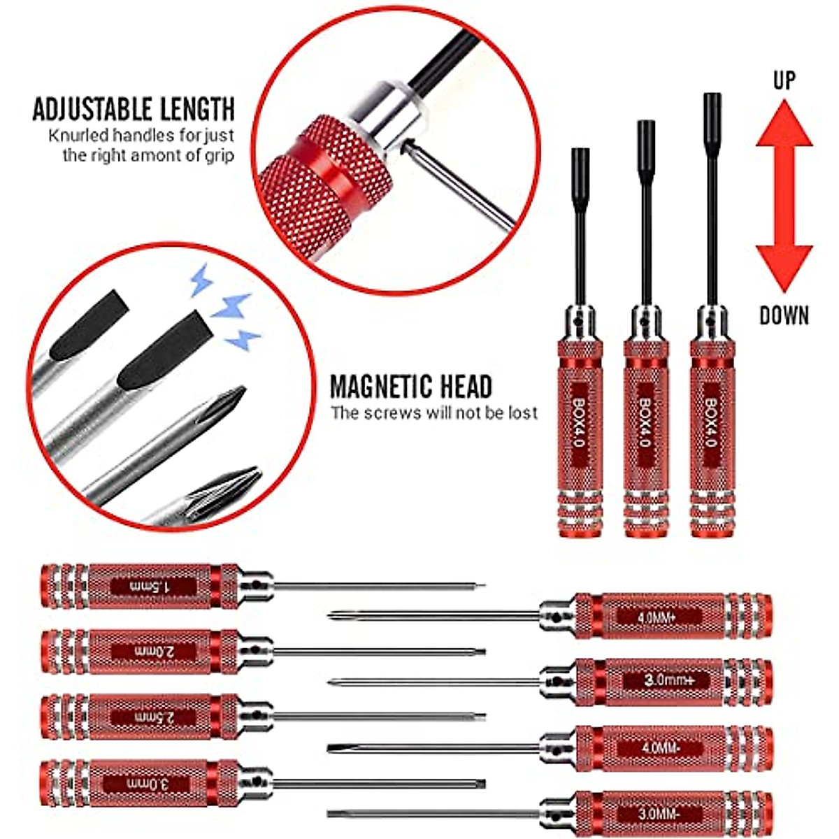 RC Car Tool Kit 25Pcs Hex Nut Drivers Phillips Screwdriver Stand Pliers, Wrench, Reamer, Repair Tools for Rc Car DJI Drone Traxxas Boat Quadcopter Drone Helicopter Airplane (Red)