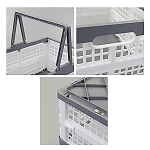 Wekioger 16 Quart Plastic Collapsible Crate with Handle, Folding Shopping Storage Basket, 2 Packs