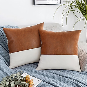 cygnus Decorative Throw Pillow Covers 18x18 Inch Faux Leather Stitching Canvas and Black Stripe Pattern Modern Farmhouse Covers Set of 4