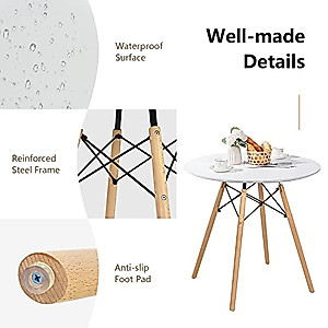 Giantex White Dining Table, 31.5" D x 32" H Round Dining Room Table with Solid Beech Wood Legs, Modern Kitchen Table with TSCA Certification for Small Places, White & Natural
