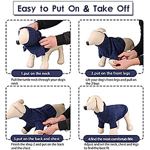 Queenmore Small Dog Pullover Sweater, Cold Weather Cable Knitwear, Classic Turtleneck Thick Warm Clothes for Chihuahua, Bulldog, Dachshund, Pug (Dark Navy, Small)