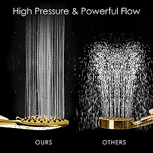 Aquarius Gold Shower Head With Handheld Sprayer, 6 Spray Settings High Pressure Polished Brass Shower Head With Hose (Extra Long) & Adjustable Brass Ball Bracket Kit, Shower Head Gold Finish