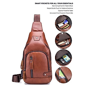 Leather Sling Bag Small Purse for Men Women Crossbady Bag Chest Bags Shoulder Backpack Cross Body Man Womens Water Resistant Vintage