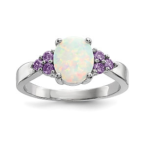 IceCarats 925 Sterling Silver Oval Created Opal Purple Cubic Zirconia CZ Statement Ring Size 6