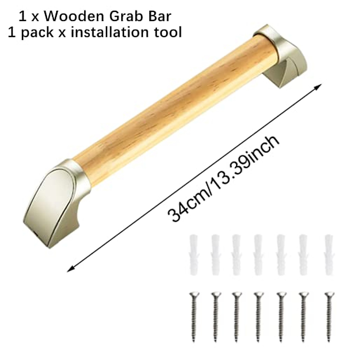 Wooden Grab Bar Wall Mounted Durable Grab Rails for Home Bathroom Withstand 80-100kg(Size:34cm/13.39inch)