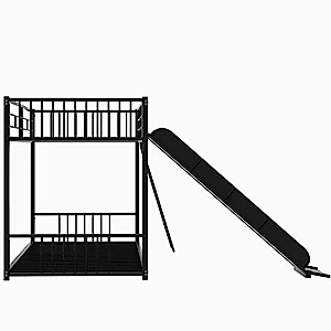 TARTOP Bunk Bed with Slide, Metal Twin Over Twin Bunk Bed with Slide and Ladder, Made of Heavy Duty Steel, for Kids Girls Boys Teens,Black