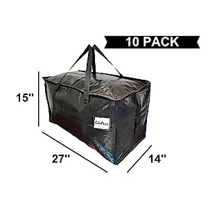 BAG-THAT! 10 Black Moving Bags Extra Large Heavy Duty Storage Bags Zippered Top Handles Wrap Bag Totes For Storage Packing Bags Moving Supplies Packing Supplies for Moving Moving Boxes Plastic Tote