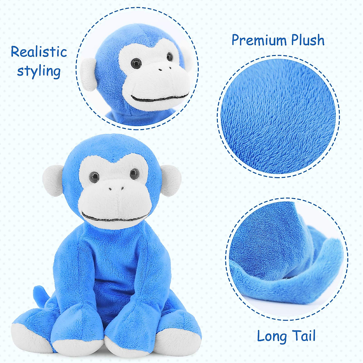 WEIGEDU Ape Monkey Stuffed Animal Plush Toys, Stuffed Monkey Blue, Soft Cute Monkey Toy for Toddlers Child Kids Babies Birthday Gift, 7.9" Blue