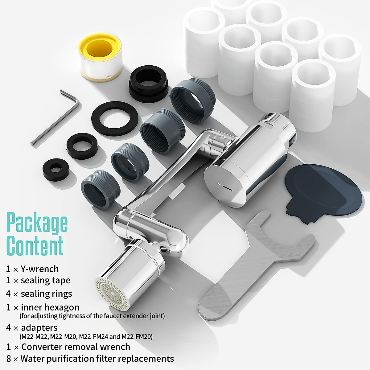 1440° Rotating Faucet Extender Aerator with Eight Water Purification Filter Replacement, Universal Splash Filter Faucet with Two Water Outlet Modes, Foldable Faucet Extender for Daily Washing