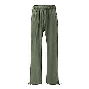 Linen Wide Leg Palazzo Pants - Summer Boho Beach Casual Pants with Pockets, High Waisted, Elastic Waist, Drawstring, Comfy Loose Trousers