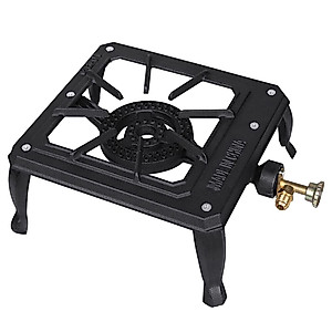 JNTKE Single Portable Burner, Cast Iron Propane LPG Gas Stove, Outdoor Stove BBQ 15000 BTU Camping Cooker for Barbecue Grilling, Tailgating, Hiking