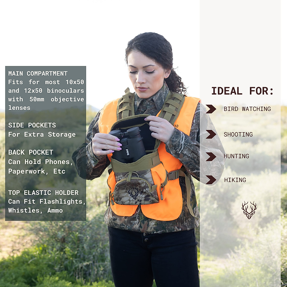 Boundless Performance Binocular Harness Chest Pack - Our Bino harness case is great for hunting, hiking, and shooting - Bino straps secure your binoculars - holds rangefinders, bullets, gear - Orange