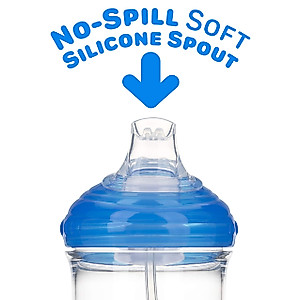 Nuby Tritan No-Spill 10 oz Trainer Cup with Silicone Spout, 360 Weighted Straw & Hygienic Cover, Blue (Pack of 2)
