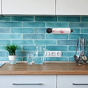 Livabber Matte Black Industrial Pipe Kitchen Paper Towel Holder - Vintage Style DIY Wall Mount Rustic Paper Towel Racks for Bathroom and Kitchen, Oil Proof and No Rust