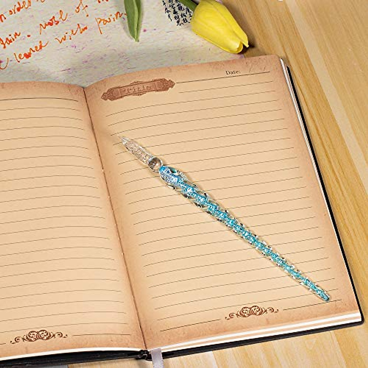 molshine Handmade Glass Dip Pen Crystal Calligraphy Pen Signature Dipped Pen for Artist Women Men Teens,Writing Drawing Decoration Gifts (blue)
