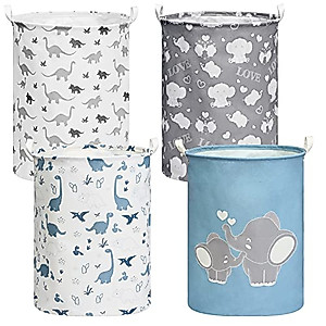 Newwiee 4 Pcs 19.7 Inch Large Round Storage Bin Waterproof Canvas Storage Basket with Handle Big Size Organizer Hamper for Dirty Laundry Baby Toys Nursery Kids Clothes Gift Basket