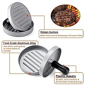 Leonyo 2 Pack Hamburger Press Patty Maker with 240Pcs Wax Patty Papers, 4.6" Aluminum Non-Stick Burger Patty Press Mold, Griddle Round Hamburger Patty Maker for Beef Veggie BBQ Grilling, Silver