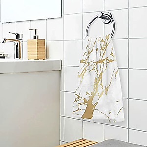 Jucciaco Gold White Marble Cotton Towels for Bathroom Spa Sports, Soft Absorbent Hand Towels Set of 2, 16x28 inch