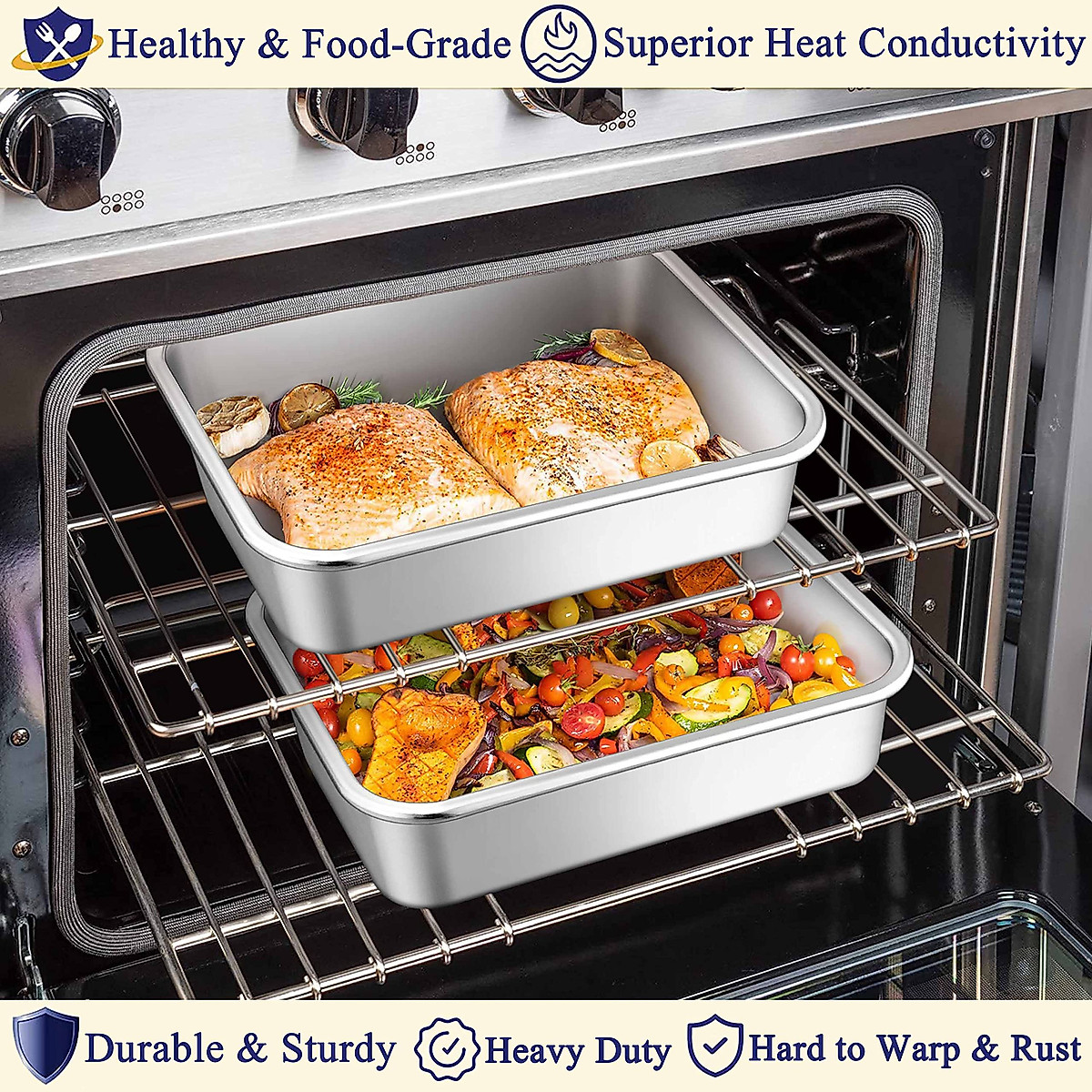 Homikit Lasagna Baking Pan, 9 x 13 Inches Stainless Steel Deep Baking Dish, Large Metal Roasting Tray Pan for Oven Toasting Turkey Cooking Casserole, Rust free & Heavy Duty, Nonstick & Dishwasher Safe