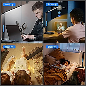 Taodaliy Desk Lamp, LED Desk Lamp with Wireless Chargers and USB Charging Port for Home Office, Desk Light with Alarm Clock, Date and Temperature, Office Desk lamp, Black