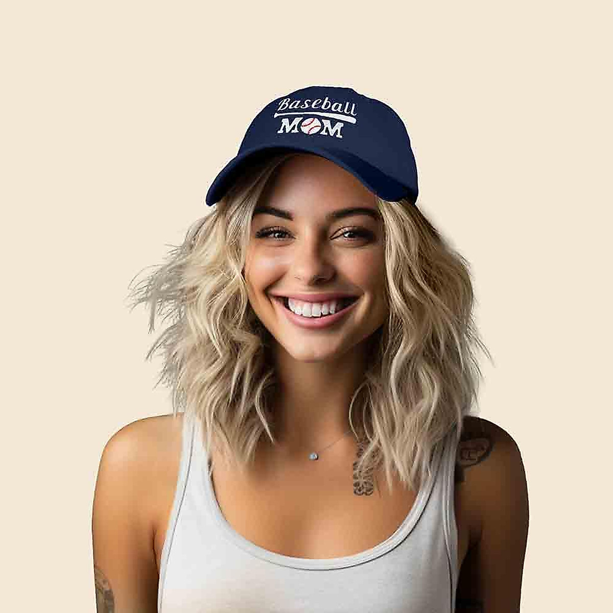 DALIX Baseball Mom Embroidered Dad Cap Cotton Hat Women in Navy Blue