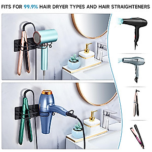 Hair Dryer Holder Wall Mount, Hair Straightener Holder Hairdryer Holder for Bathroom, Blow Dryer Holder Black, Hair Tool Organizer, Stainless Steel Hair Dryer and Curling Iron Holder for Vanity Salon
