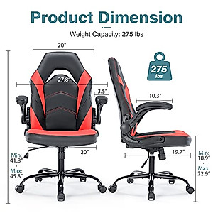 Office Chairs - Ergonomic Gaming Executive Desk Chairs with Flip-up Armrests and Lumbar Support, Adjustable Swivel Rolling Chair, Red
