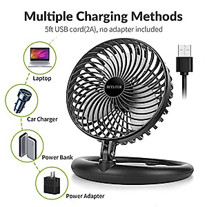 MCELITOR Small Desk Fan, 8-Inch USB Fan Small Quiet Personal Table Fan for Bedroom Office Home, Foldaway, Adjustable 540-degree Angle, 3 Speed, 5ft Cord (Black)