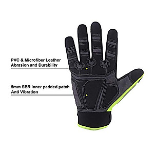 HLDD HANDLANDY Heavy Duty Work Gloves, SBR Padding, TPR Protector Impact Gloves, Men Anti Vibration Mechanic Work Gloves TouchScreen (L, Green)