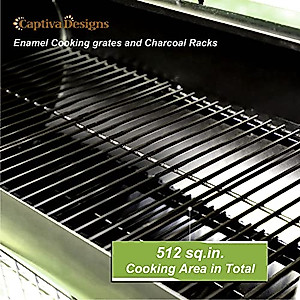 Captiva Designs Charcoal Grill with Offset Smoker, All Metal Steel Made Outdoor Smoker, 512 sq.in Cooking Area, Best Charcoal Grill & Smoker Combo for Outdoor Garden Patio and Backyard Cooking