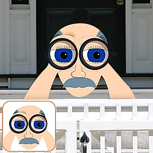 Nosy Old Man & Lady Fence Peeker Decorations Outdoor Grumpy Neighbor Couple Over Fence 11" Cute Garden Fence Yard Sign Ornament,Lifelike Backyard Fence Peeking Neighbor Couple Yard Art Decor (Man)