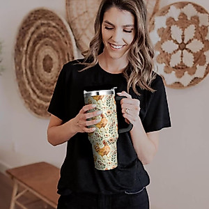 Ksoemar 40 Oz Chicken Tumbler with Handle and Straw, Double Wall Stainless Steel Mug, Insulated Rooster Cup Gifts for Chicken Lovers, Travel Mug