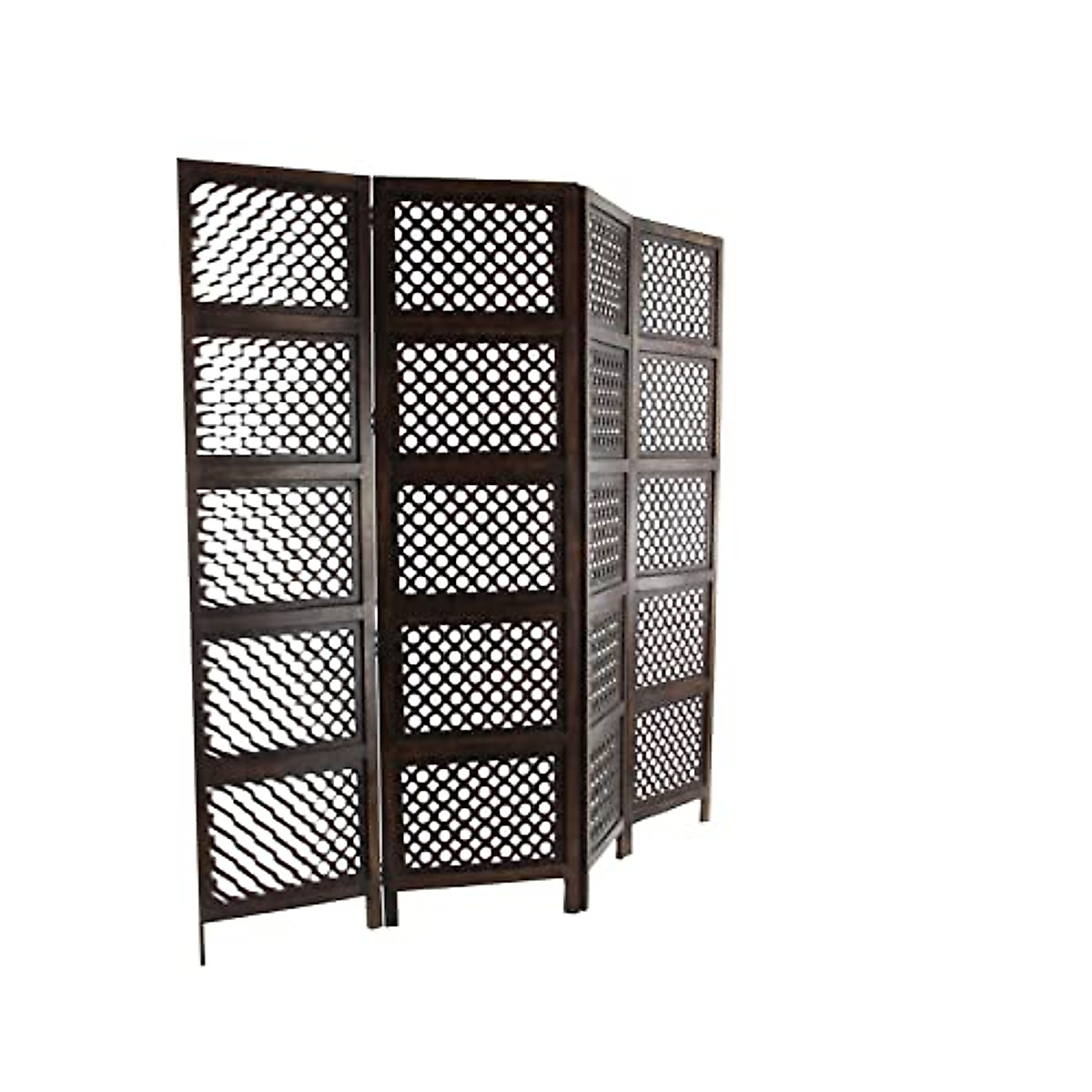 Deco 79 Wood Floral Handmade Hinged Foldable Partition 4 Panel Room Divider Screen with Intricately Carved Designs, 80" x 1" x 72", Brown