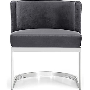 Meridian Furniture Gianna Collection Modern | Contemporary Velvet Upholstered Dining Chair with Polished Chrome Metal Frame, 24" W x 22" D x 29.5" H, Grey
