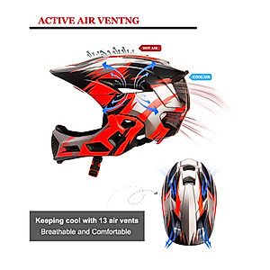 Natuway Toddler and Kids Full Face Helmet, Girl and Boy Full Face Helmet BMX Multi-Sport Detachable Downhill Mountain Helmet