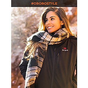 ORORO Women's Slim Fit Heated Jacket with Battery Pack and Detachable Hood (Black,L)