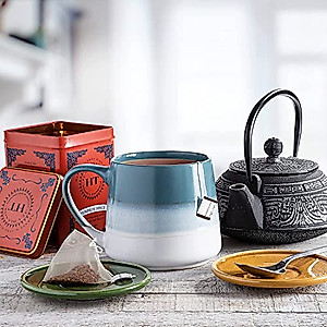 Heartland Hive Set of 4 Stoneware Coffee Mugs- Ombre Printed Bright & Colorful Coffee Cups, Mugs for Tea, Latte, and Hot Chocolate, 20 oz (Blue and Grey)