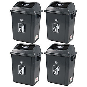 AnnkkyUS 6 Gallon Plastic Garbage Cans with Swing Lid, 4 Pack Grey Plastic Trash Can