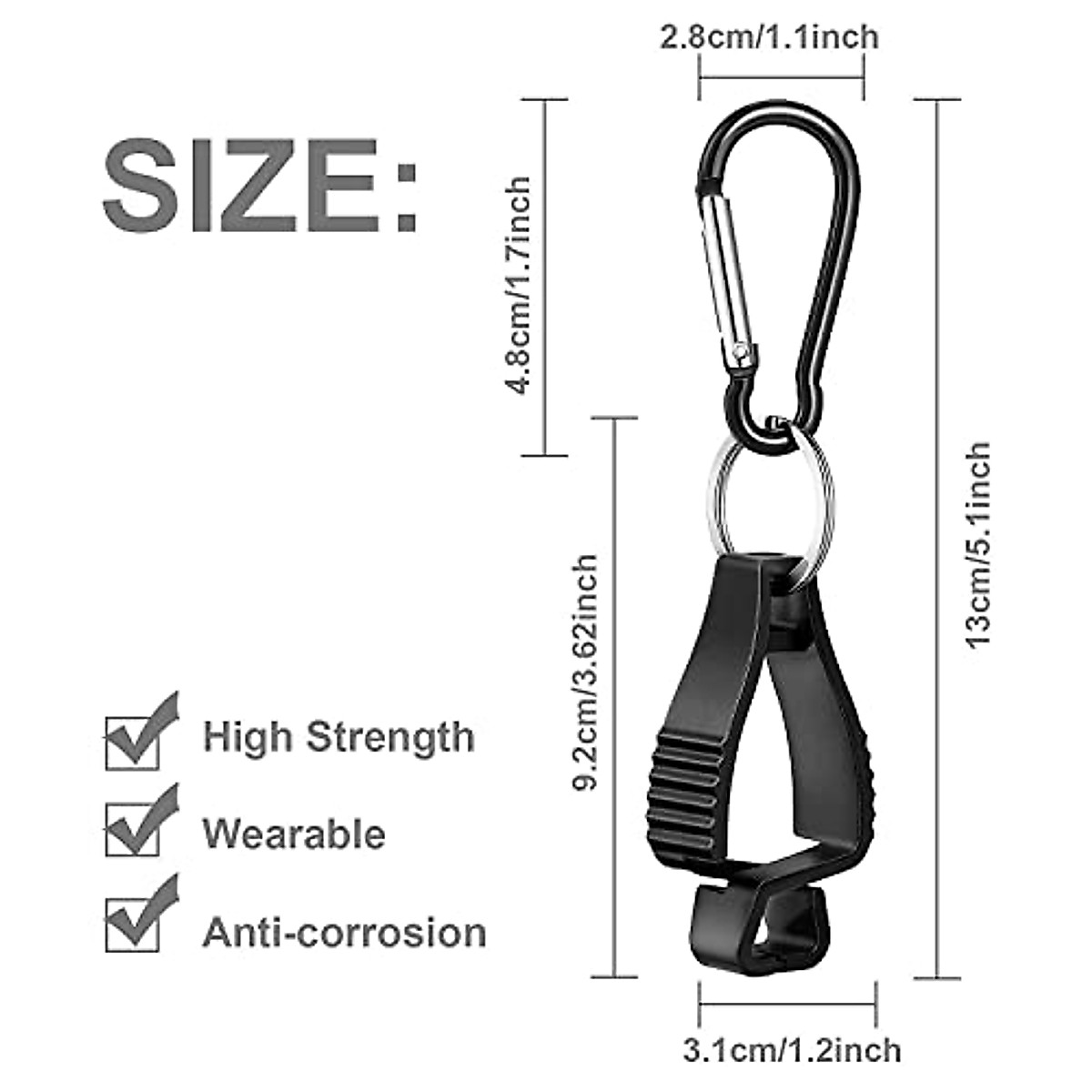 RICHARDJOV 6PCS Glove Clip Holder Safety Work Gloves Clip for Belt, Metal Glove Keeper Loop Glove Grabber Clip Holder(Black)