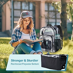 iSPECLE Clear Backpack, Durable School Backpack with Laptop Compartment Clear Backpack with Reinforced Padded Straps Transparent Bag for School, Work, Security, Black