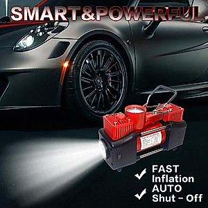 YUNGTEE Tire Inflator Heavy Duty Double Cylinders Direct Drive Inflation Pump,12V Portable Air Compressor Pump with LED Light-Digital Pressure Gauge 150PSI Tire Pump,Apply to Car,SUV,Air Bed