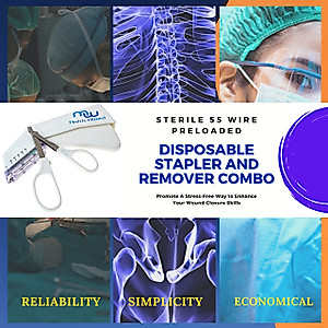 Disposable Skin Stapler (Suture Thread Alternative) with 55 Preloaded Wires Plus Stapler Remover Tool for Outdoor Camping Emergency Survival Demo, First Aid Field Emergency Practice Vet Use