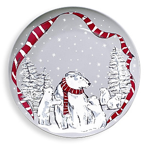 Vera Bradley Holiday Cookie Plate and Recipe Card Gift Set, 10.5" Christmas Dish, Microwave and Dishwasher Safe Serving Platter, Bow
