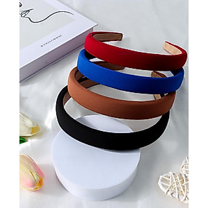 Wecoe 4 Pack Padded Headbands Women Non Slip Soft Thick Comfortable Headbands Cute Brown Red Blue Black Neutral Headband Aesthetic Y2K Hair Accessories for Women Girls