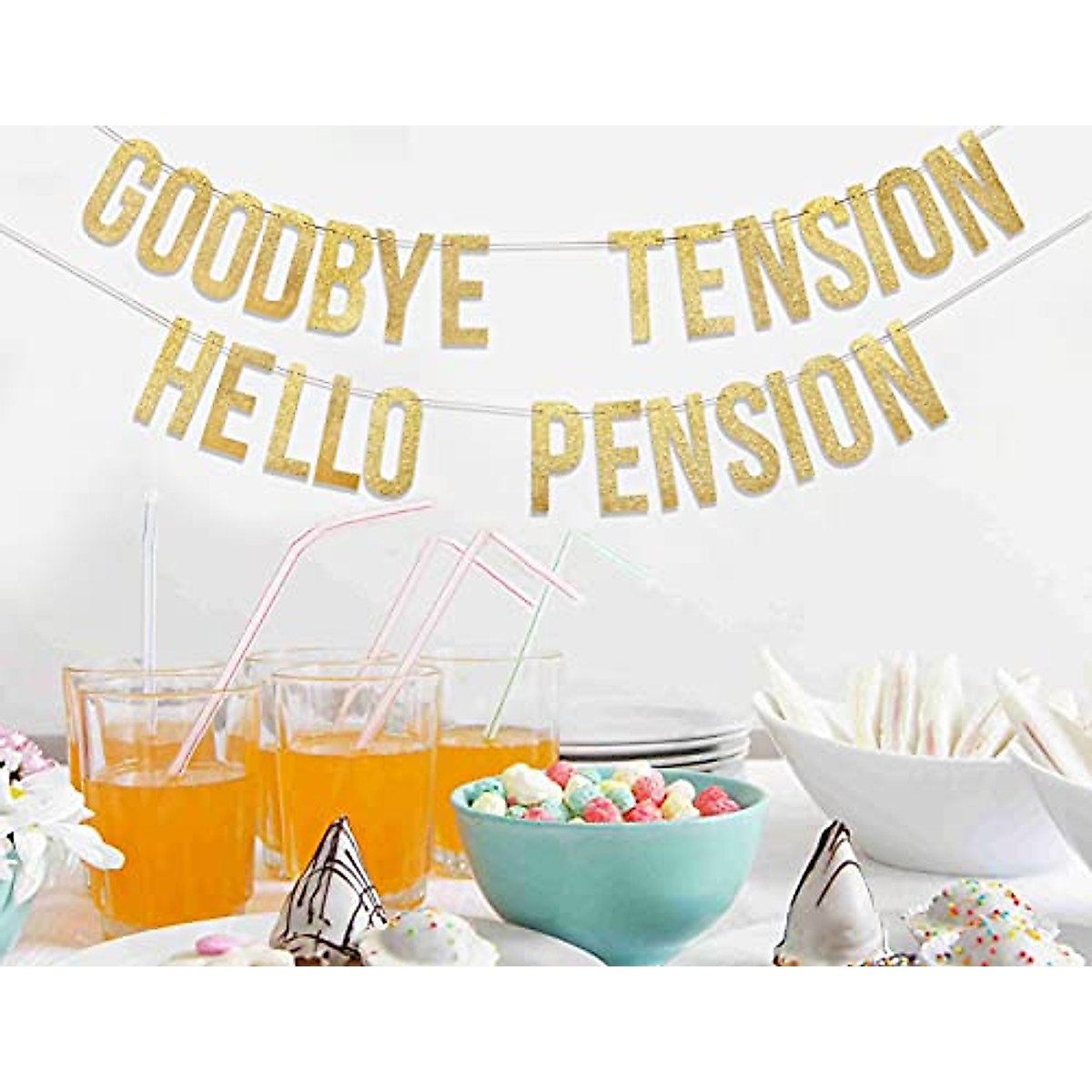 Goodbye Tension Hello Pension Banner - Retirement Party Sign,Retirement Party Decorations,Funny Retirement Banner,Retired Retiring Photo props